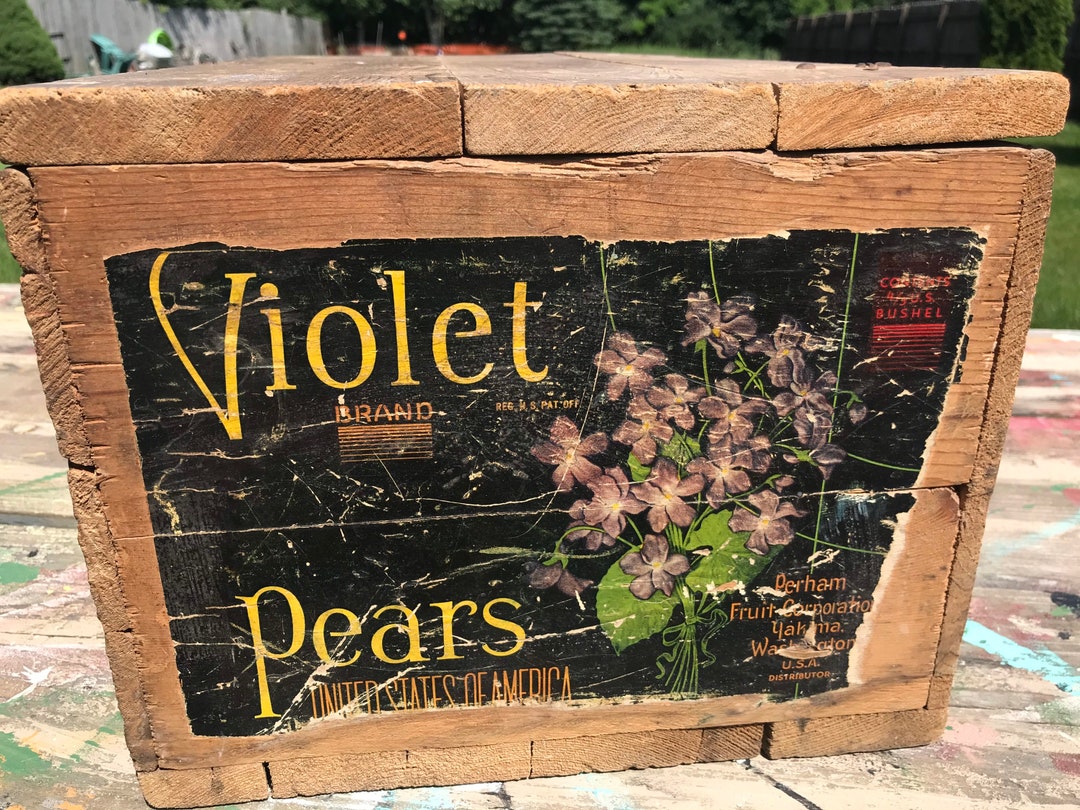 Antique Violet Pears Fruit Crate Wooden Crates Vintage Farmhouse Decor ...