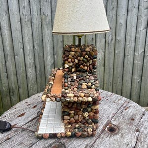 Vintage Folk Art Stone Fireplace Lamp Handmade Cabin Lakehouse Rustic ...