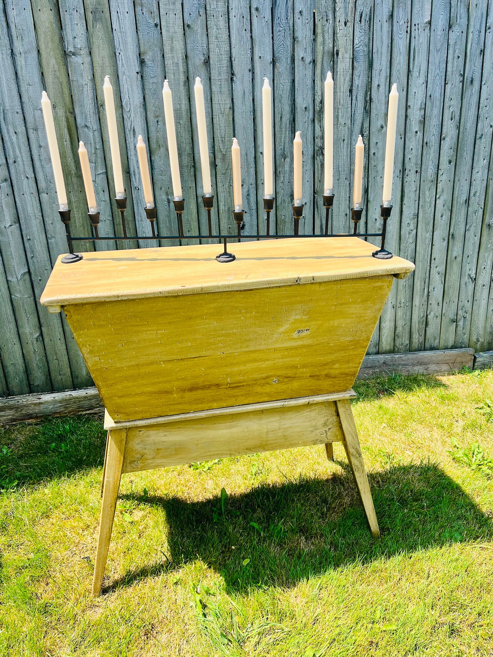 Antique Wooden Dough Bowl on Stand Chest Large Storage Table Primitives ...