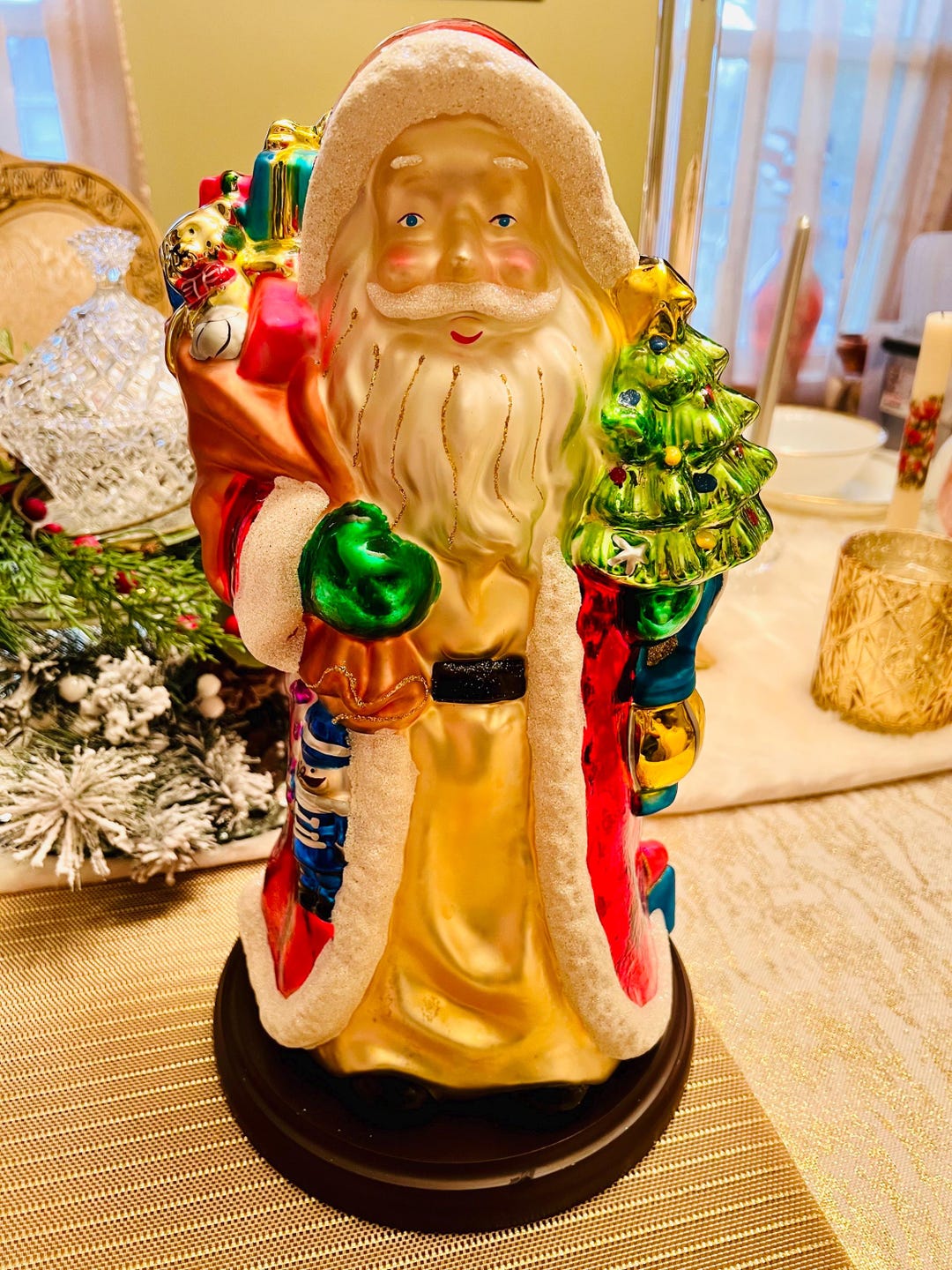 Thomas Pacconi Classics Glass Santa Claus on Wooden Pedastal 30 Year ...