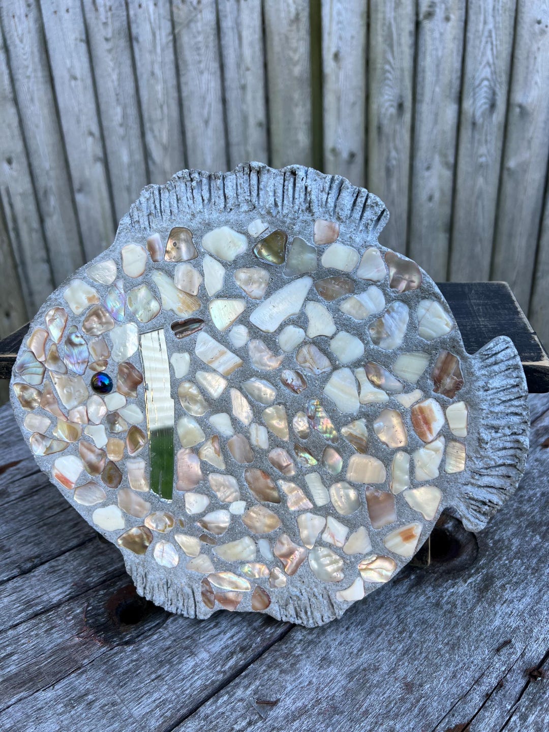 Fish Stepping Stone Mosiacs Art Be Happy Garden Decor Cement Summer ...