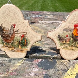 Vintage Rooster Wall Tiles Set of 2 Kitchen Art Tile Farmhouse Rustic ...
