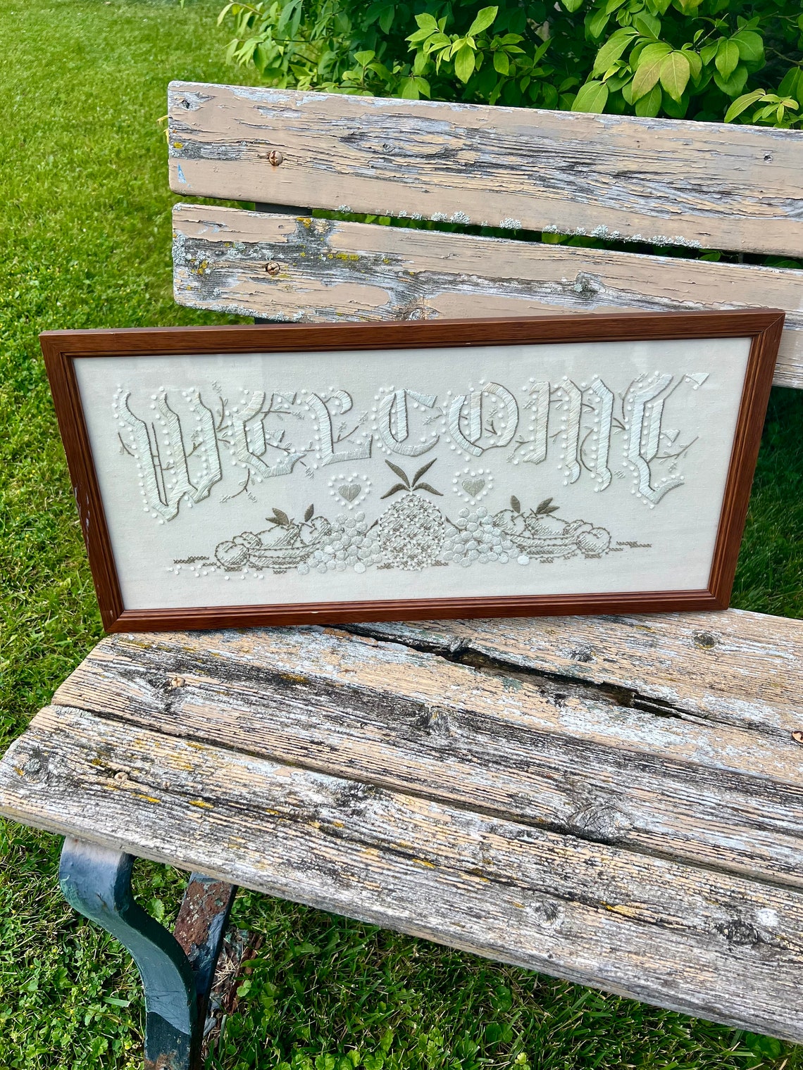 Vintage Embroidered Welcome Sign Home Decor Fruit Pineapple Pears ...