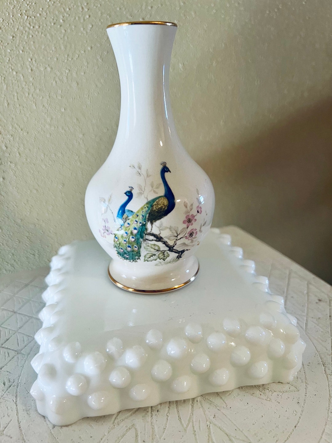 Vintage Peacock Miniature Bud Vase Palissy Royal Worcester Cherry ...