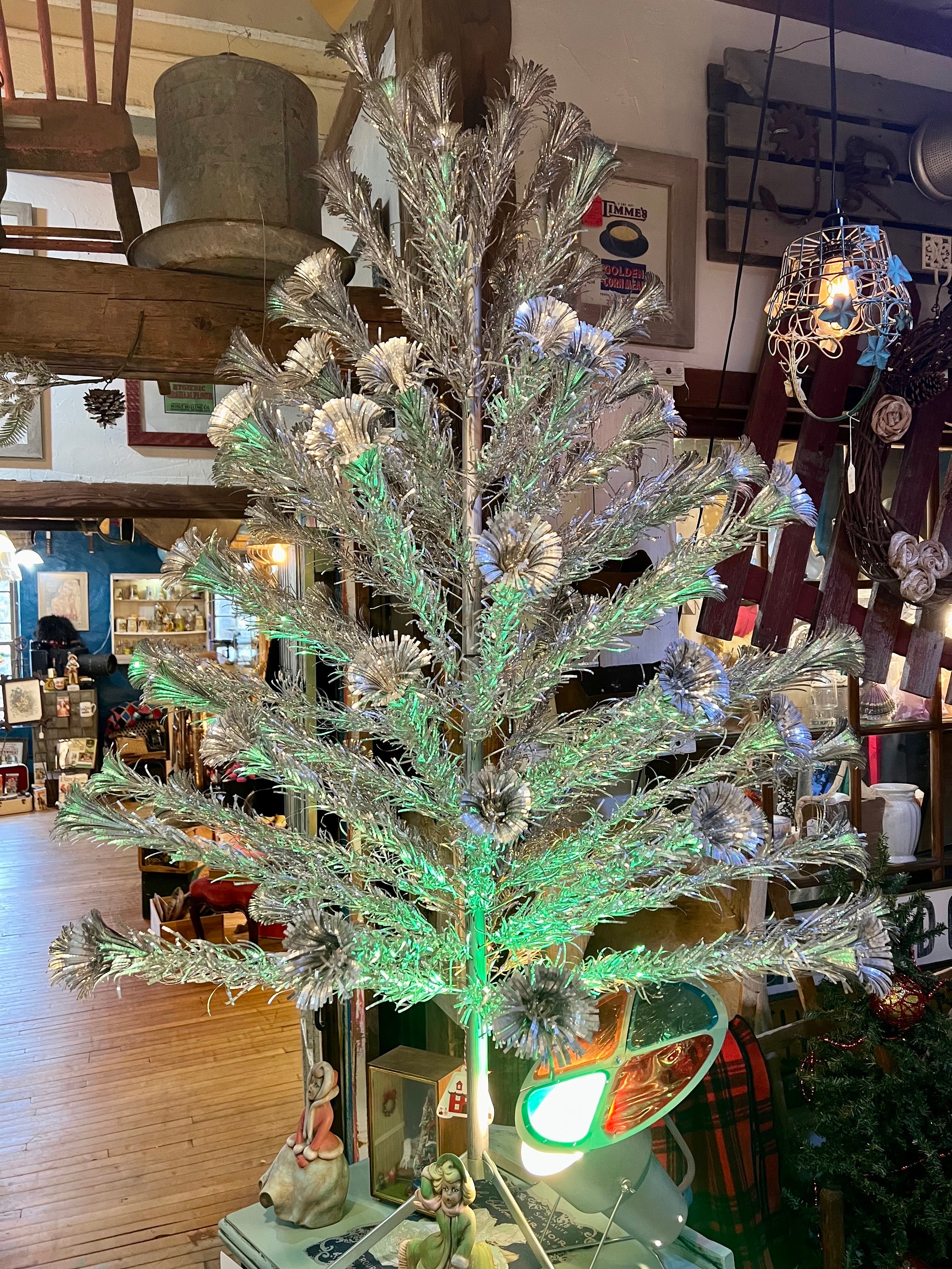 5 1/2 Ft Vintage Everlasting Aluminum Christmas Tree With Pom Poms and ...