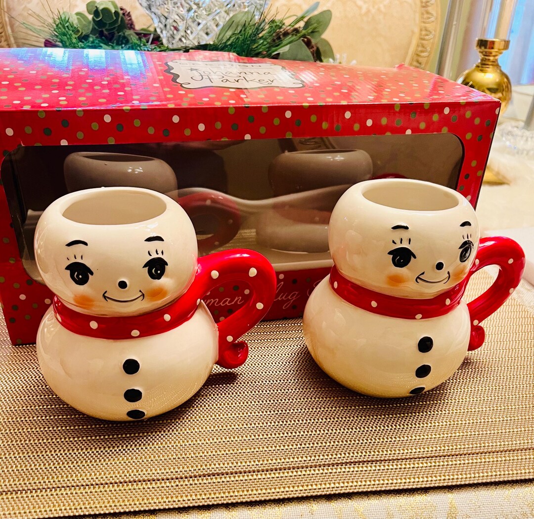 Johanna Parker Snowman Mug Set Coffee Hot Cocoa Bar Decor Snowmen Red ...
