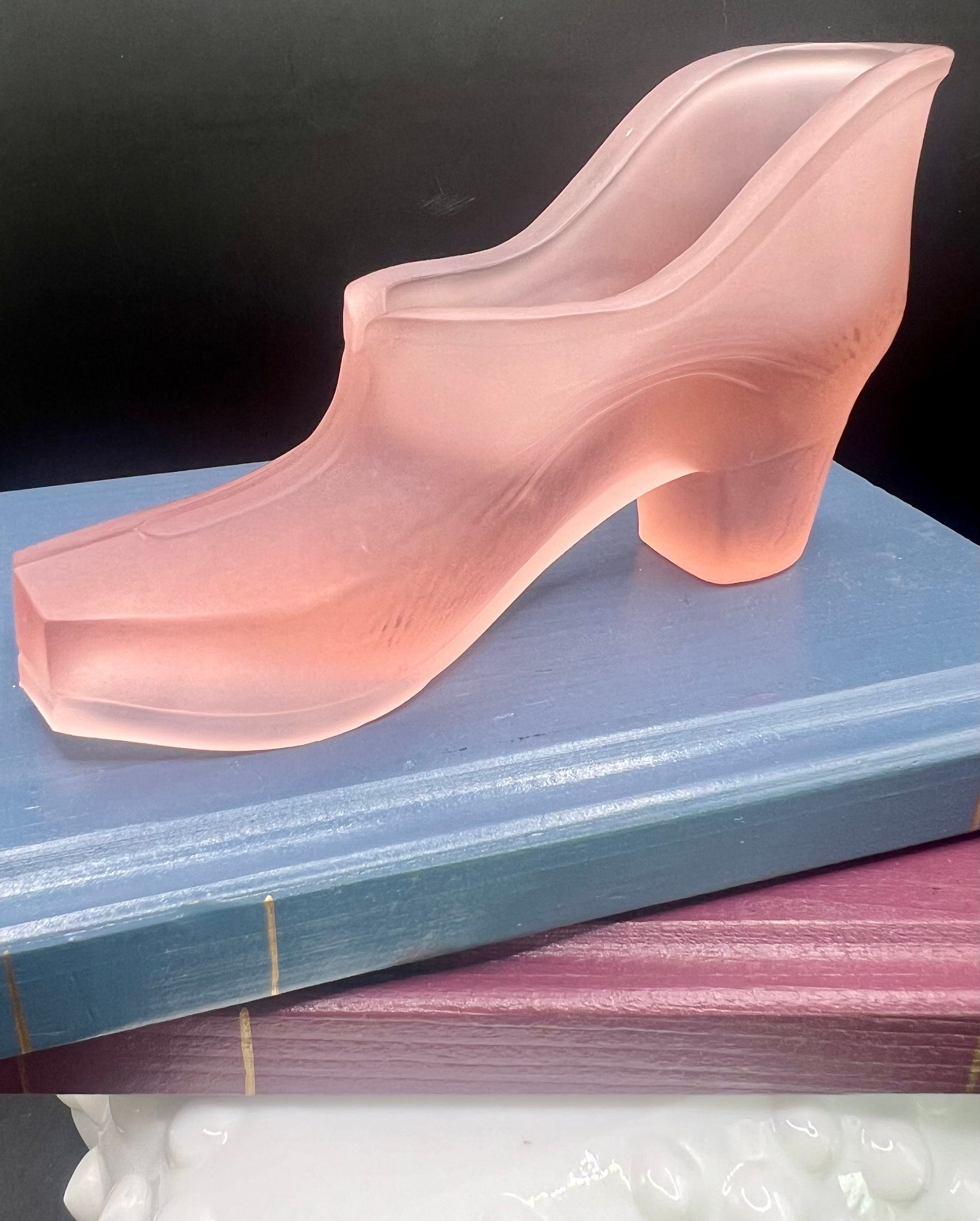 Westmoreland Pink Glass Shoe Vintage Frosted Art French Style Ladies ...