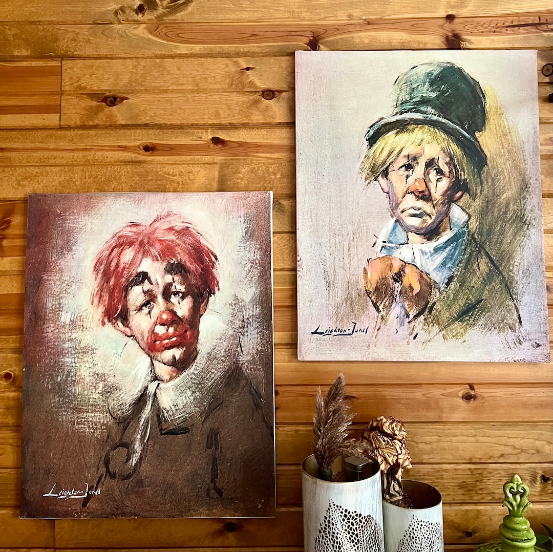 Vintage Clown Art by Barry Leighton Jones Stretch Canvas Mid Century ...