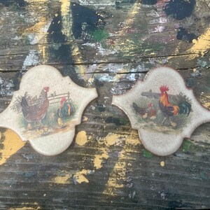 Vintage Rooster Wall Tiles Set of 2 Kitchen Art Tile Farmhouse Rustic ...