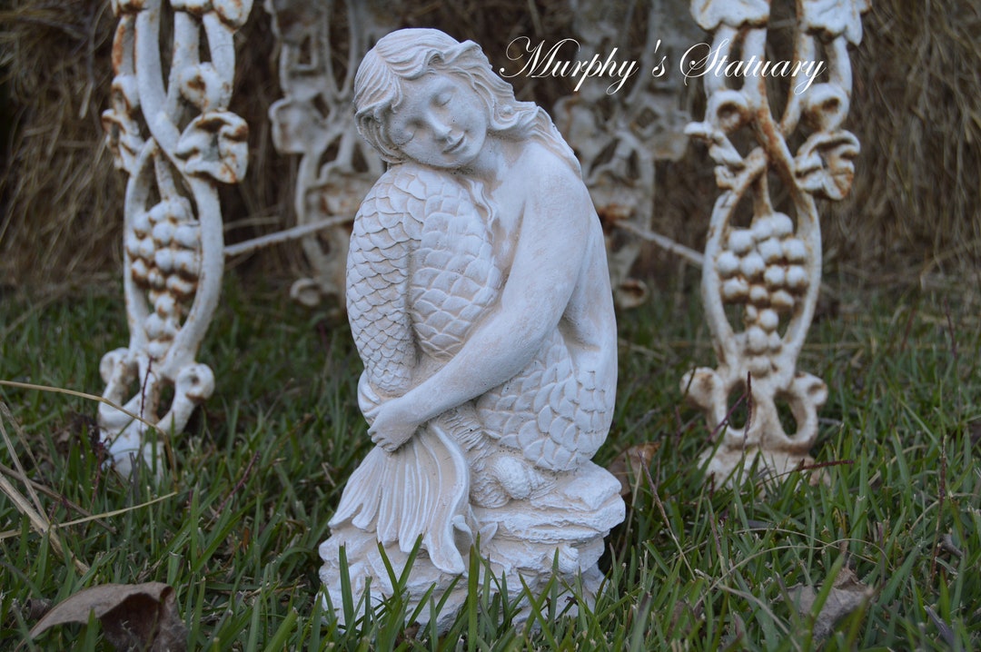 Mermaid Solid Concrete Statue Antique Hand Painted Finished - Etsy