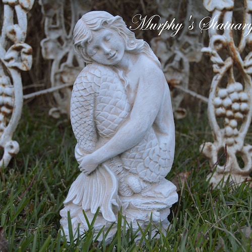 Mermaid Solid Concrete Statue Antique Hand Painted Aged - Etsy