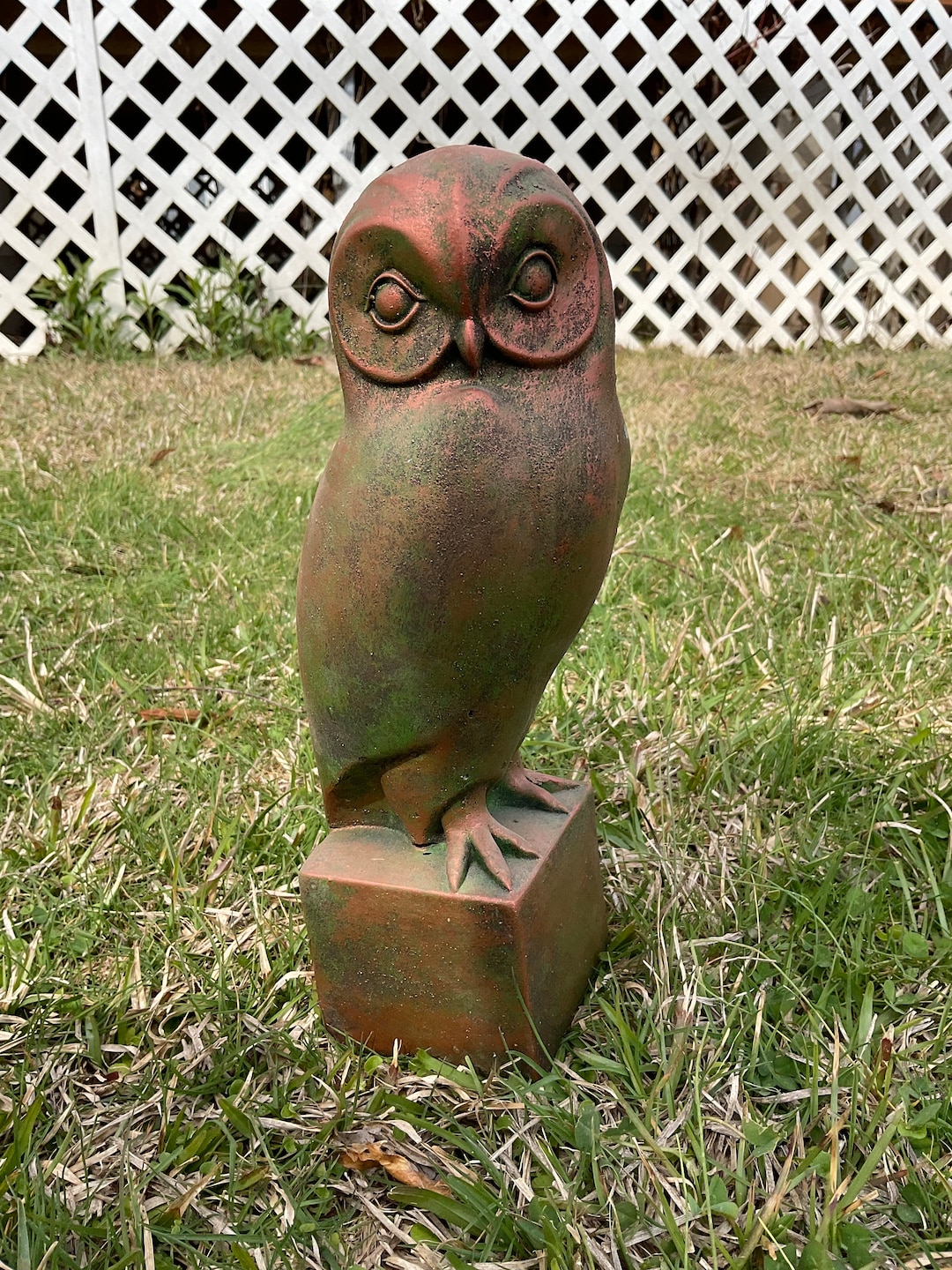Owl Concrete Outdoor Statue Garden Yard Decoration Hand Painted Aged ...