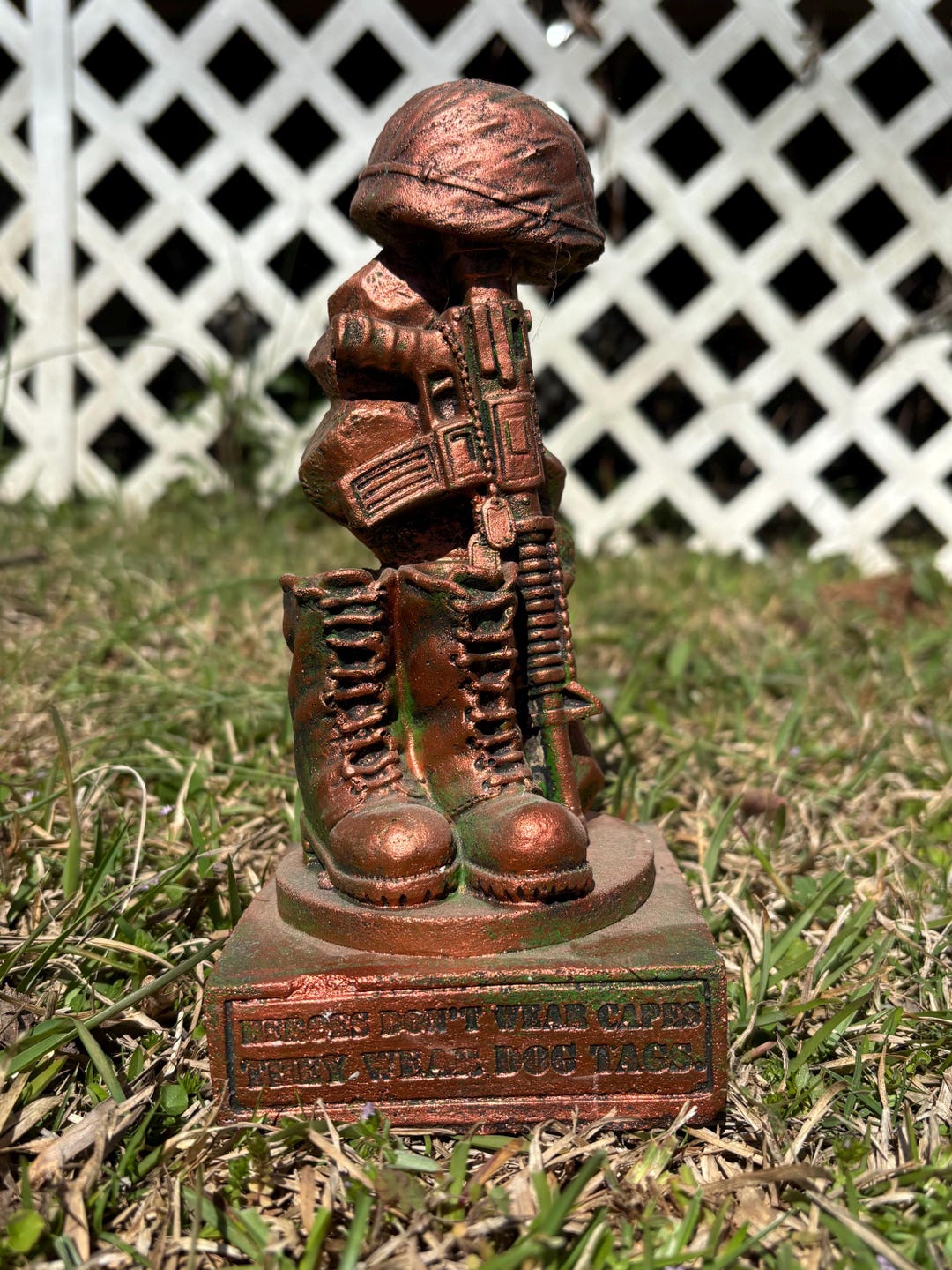 Military Marines Army Concrete Statue Memorial Hand Painted Aged Bronze ...