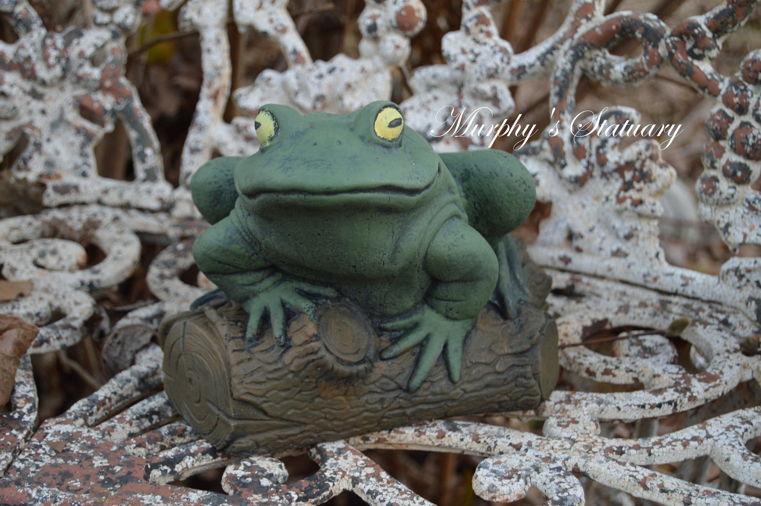 Frog Toad on Log Solid Concrete Hand Painted Statue | Etsy