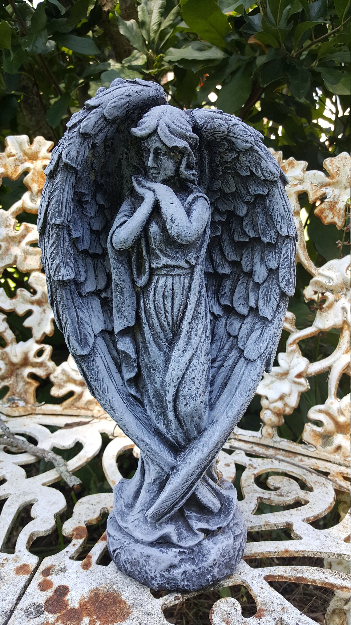 Solid Concrete Antique Style Angel Statue Aged Look Memorial | Etsy