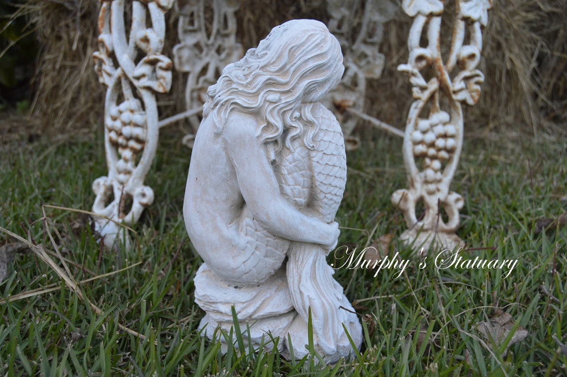 Mermaid Solid Concrete Statue Antique Hand Painted Finished - Etsy