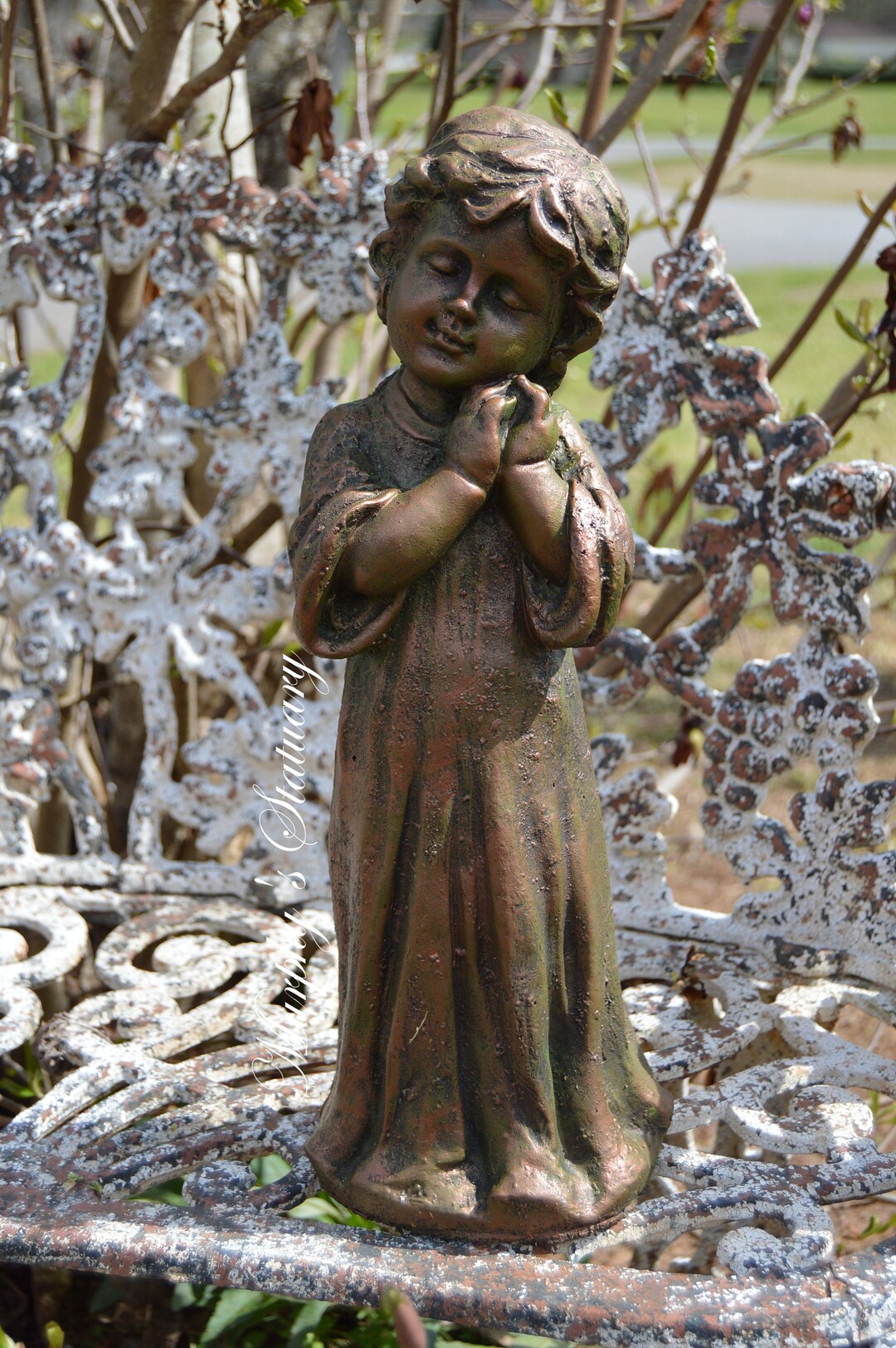 Concrete Garden Statue Sleepy Peaceful Praying Baby Toddler Boy Hand ...