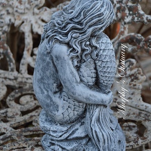 Mermaid Concrete Hand Painted Vintage Style Statue - Etsy