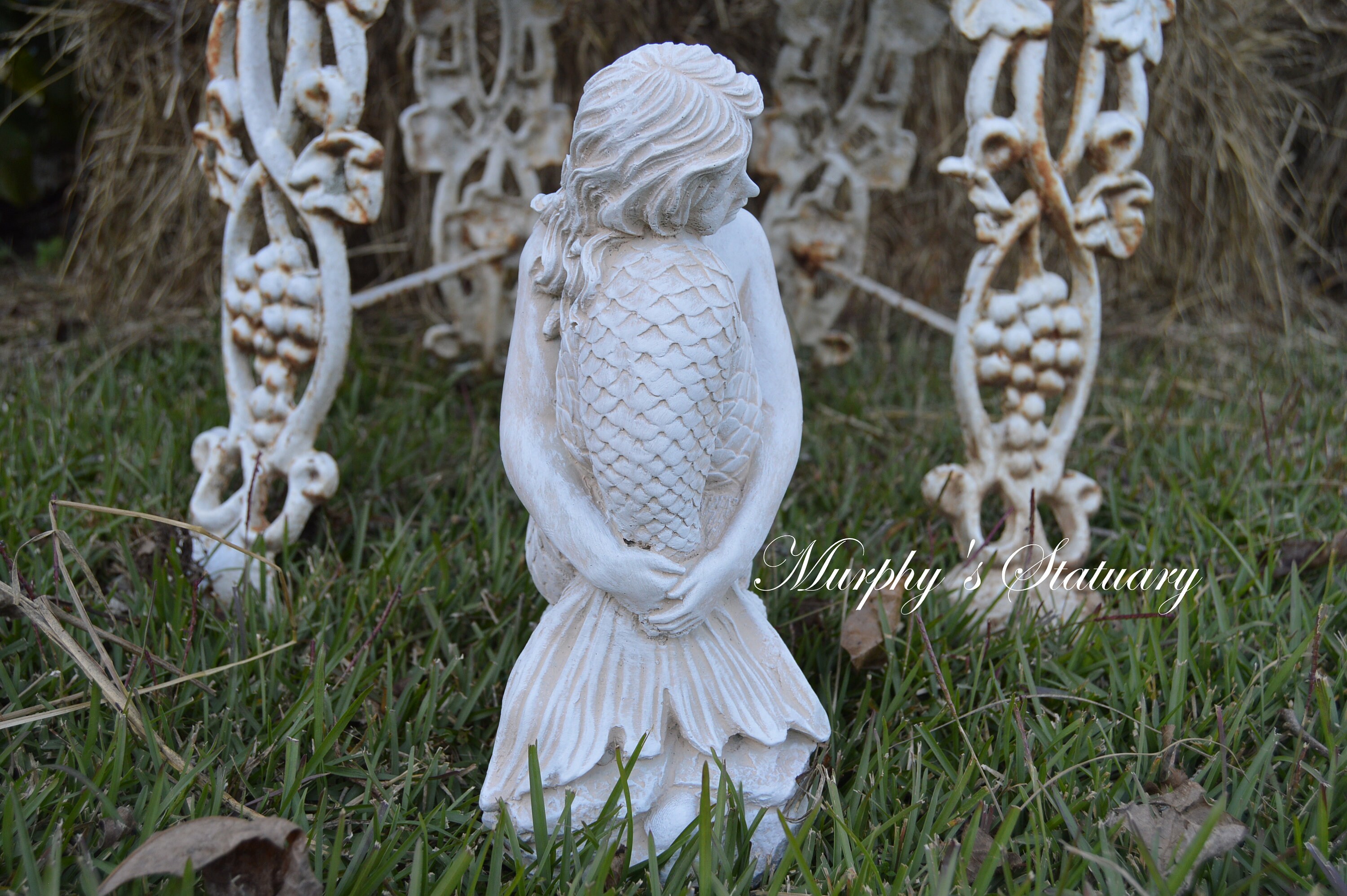 Mermaid Solid Concrete Statue Antique Hand Painted Finished - Etsy