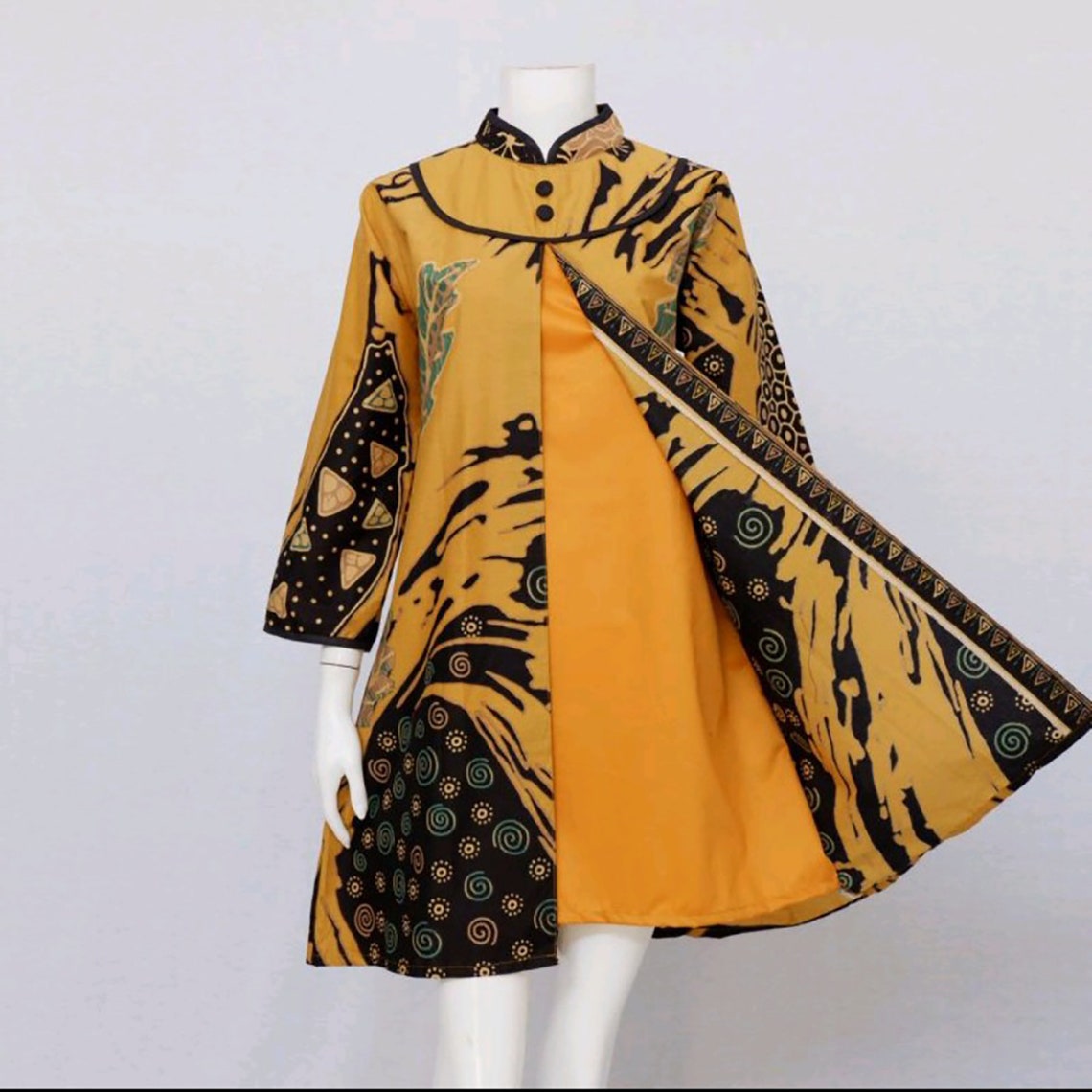 Piyas Collection Classic Long Sleeved Cotton Batik Tunic, Batik Dress ...