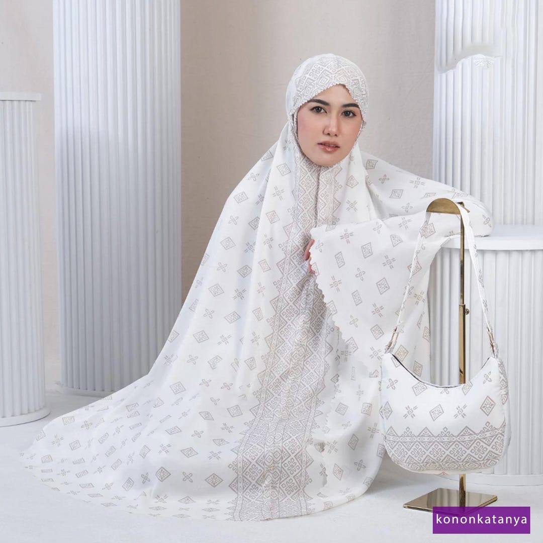 Modern Santorini Silk Mukena 2in1 Ayasha Laser Cut Design, Women Prayer ...