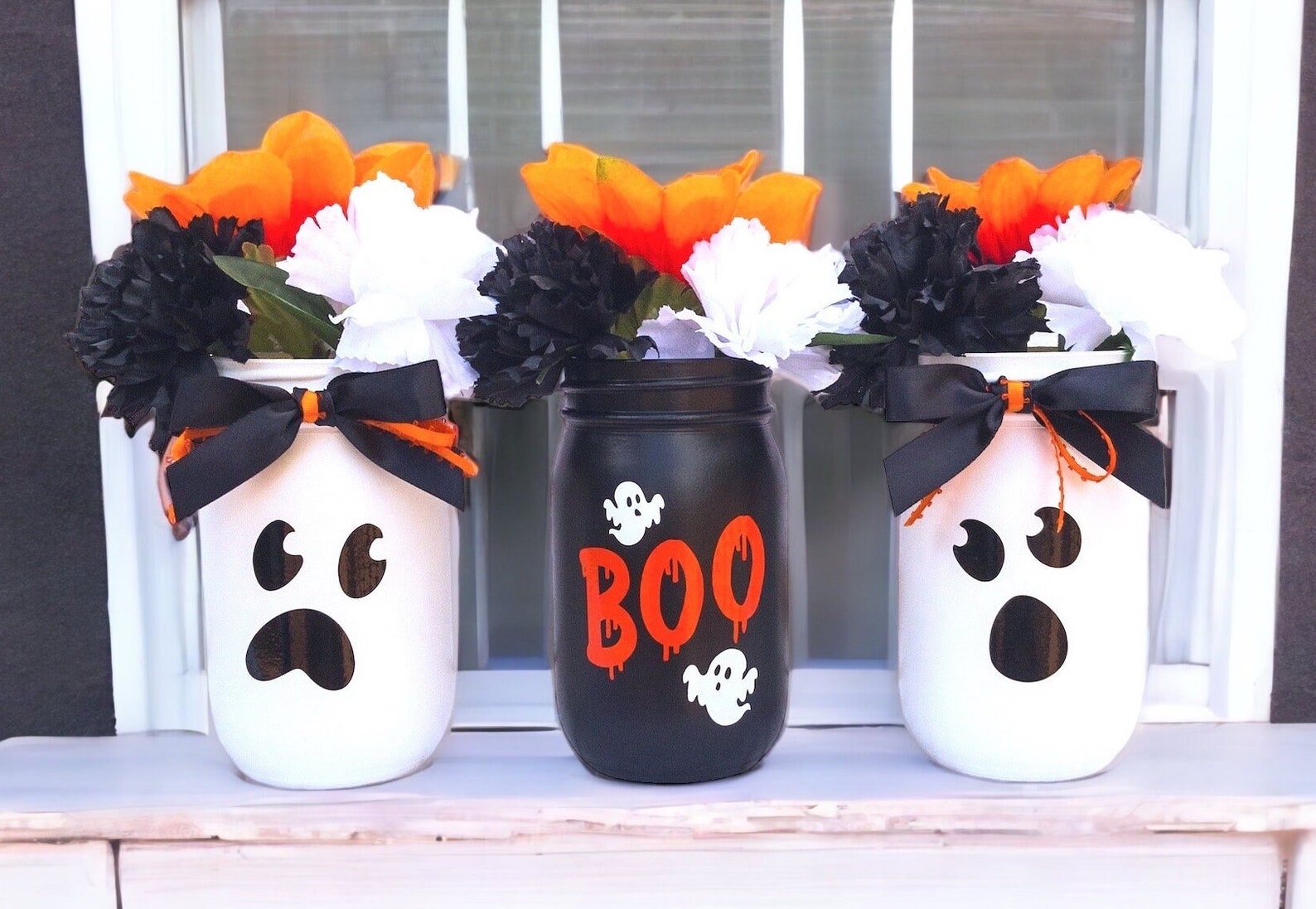 Halloween Decoration Ghost Mason Jars Set of 3 Home Office Decor - Etsy