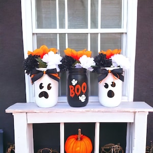 Halloween Decoration Ghost Mason Jars Set of 3 Home Office Decor - Etsy