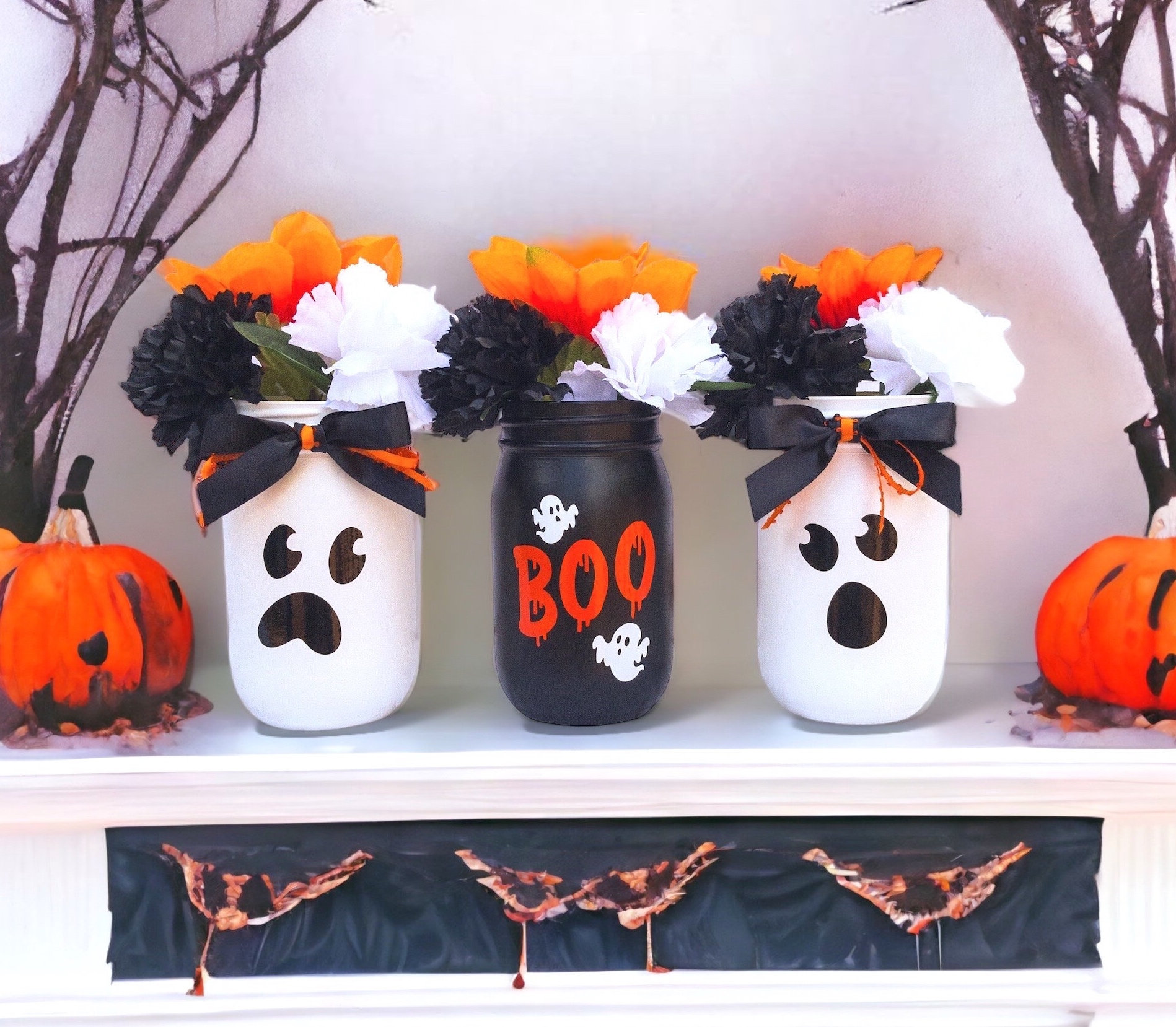 Halloween Decoration Ghost Mason Jars Set of 3 Home Office Decor - Etsy