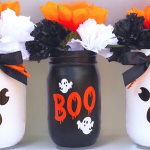Halloween Decoration Ghost Mason Jars Set of 3 Home Office Decor - Etsy