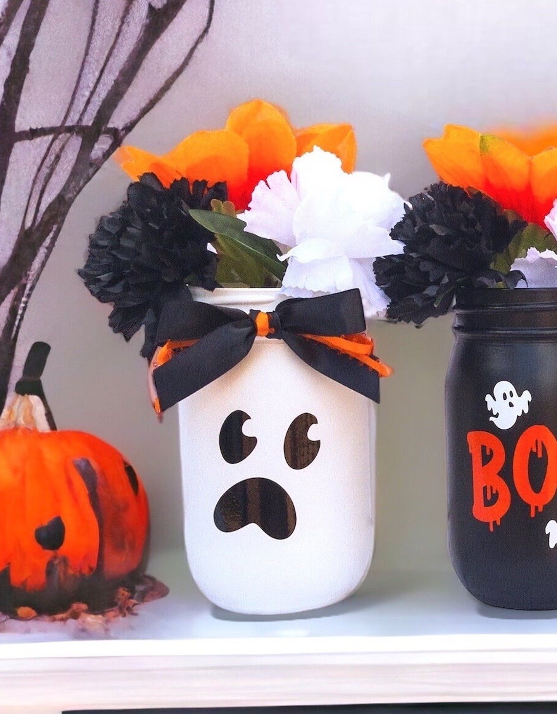 Halloween Decoration Ghost Mason Jars Set of 3 Home Office Decor - Etsy