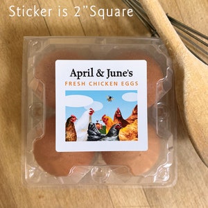 2 Square Small Chicken Egg Carton Stickers, Farm and Coop Accessories ...