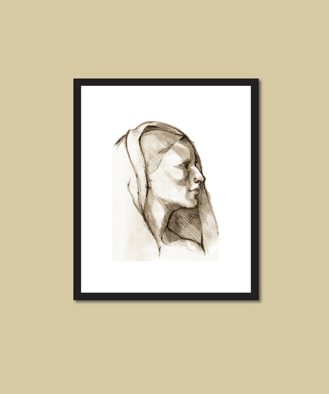 Veiled Woman, Pencil Sketch, Female Profile, Drawing of Woman, Female ...