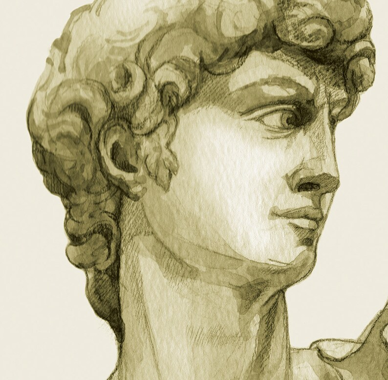 Michelangelo David Sculpture Watercolor and Ink Drawing - Etsy