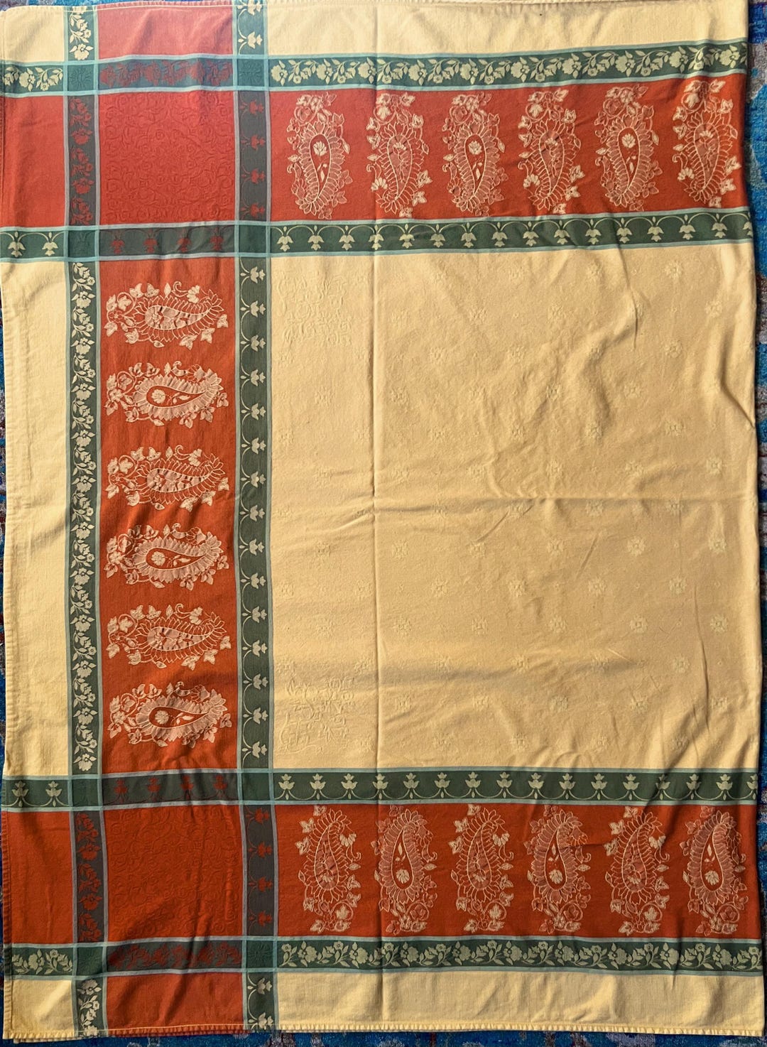 Vintage Orange Green Fall Paisley Tablecloth - Etsy