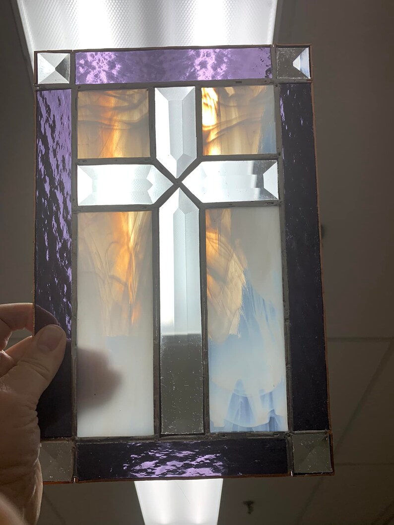 Custom Stained Glass Cross Panel | Made to Order Beveled Glass Window ...
