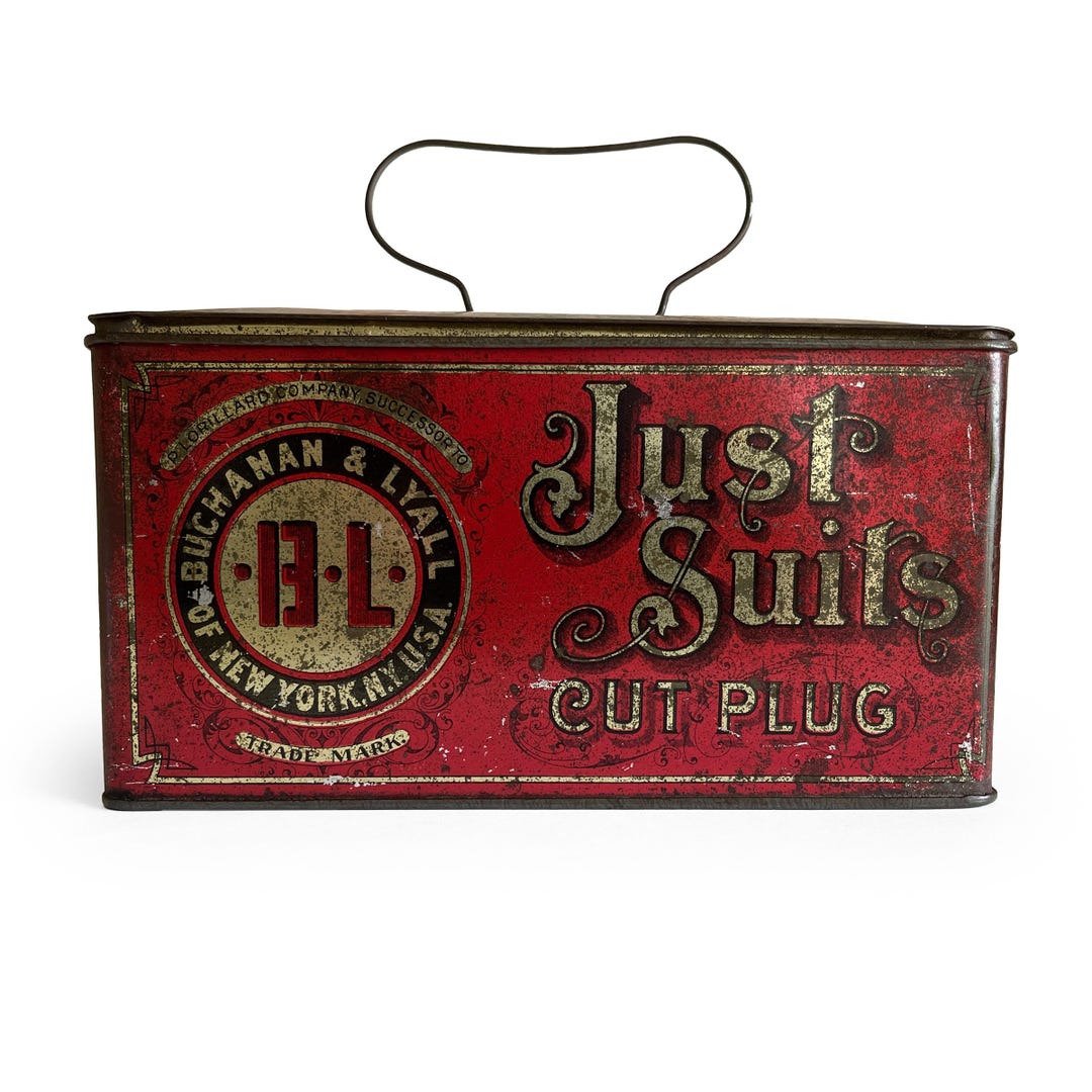 Vintage Just Suits Tobacco Tin Pail With Lid and Bail Handle, Antique ...