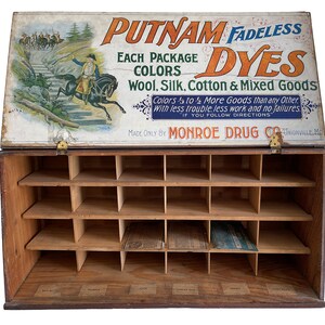 Antique Putnam Dyes Wood Storage Cabinet, Small Tabletop Cabinet With ...