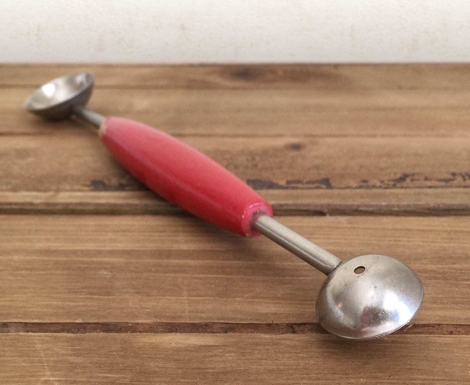 Vintage Red Wood Handle Melon Baller, Retro Fruit Scooper, Wooden ...