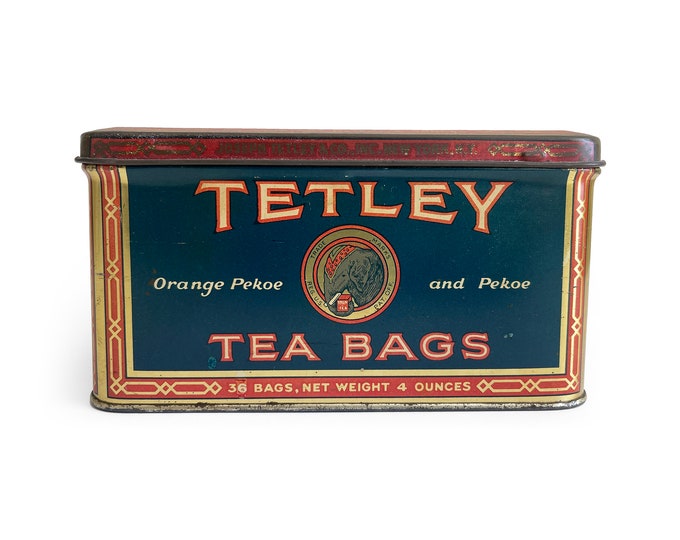 Vintage Tea Tins, Tetley Tea Bags Tin, Rustic Kitchen Organizer, Small ...