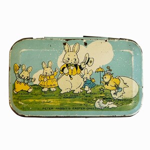 Vintage Peter Rabbit Easter Greeting Tin, Metal Basket With Bail Handle ...