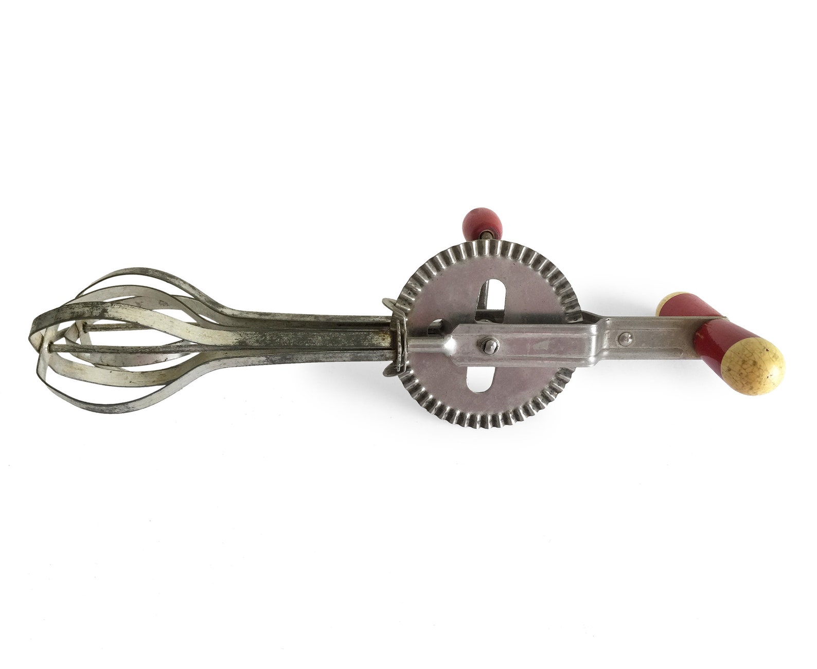 Vintage Egg Beater With Red and Yellow Handle, Ecko A&J Hand Mixer ...