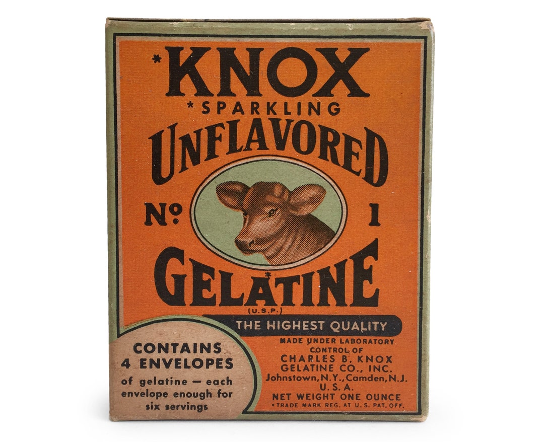 Vintage Advertising, Knox Unflavored Gelatine Box, Food Label ...