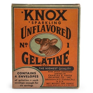 Vintage Advertising, Knox Unflavored Gelatine Box, Food Label ...