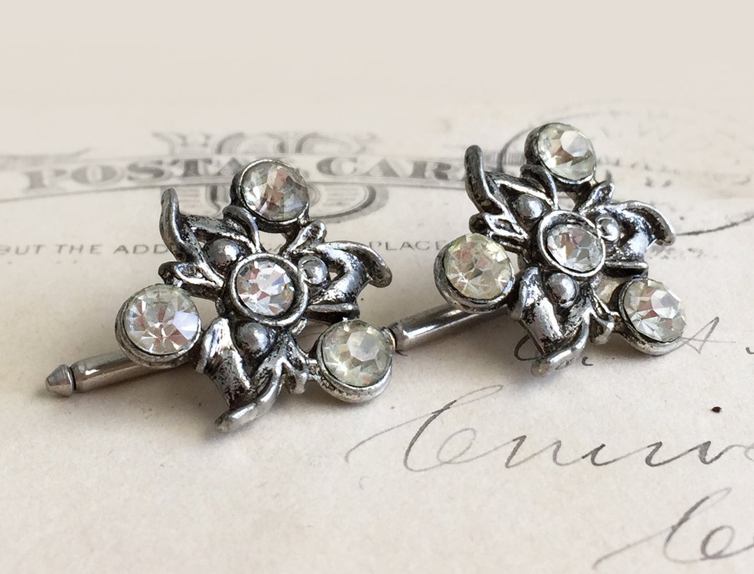 1940s Rhinestone Cufflinks / Rhinestone Gem Spring Back Cuff - Etsy