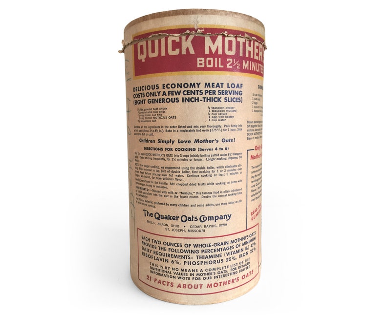 Vintage Quaker Quick Mother's Oats Box Packaging Design | Etsy