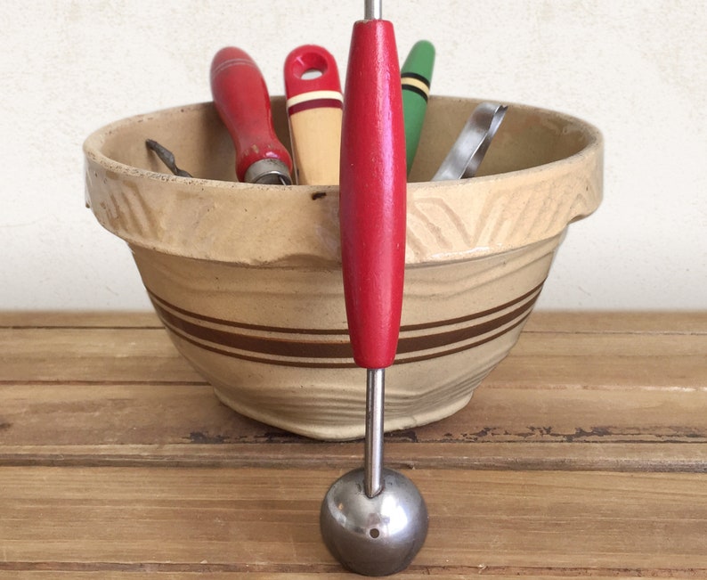 Vintage Red Wood Handle Melon Baller, Retro Fruit Scooper, Wooden ...