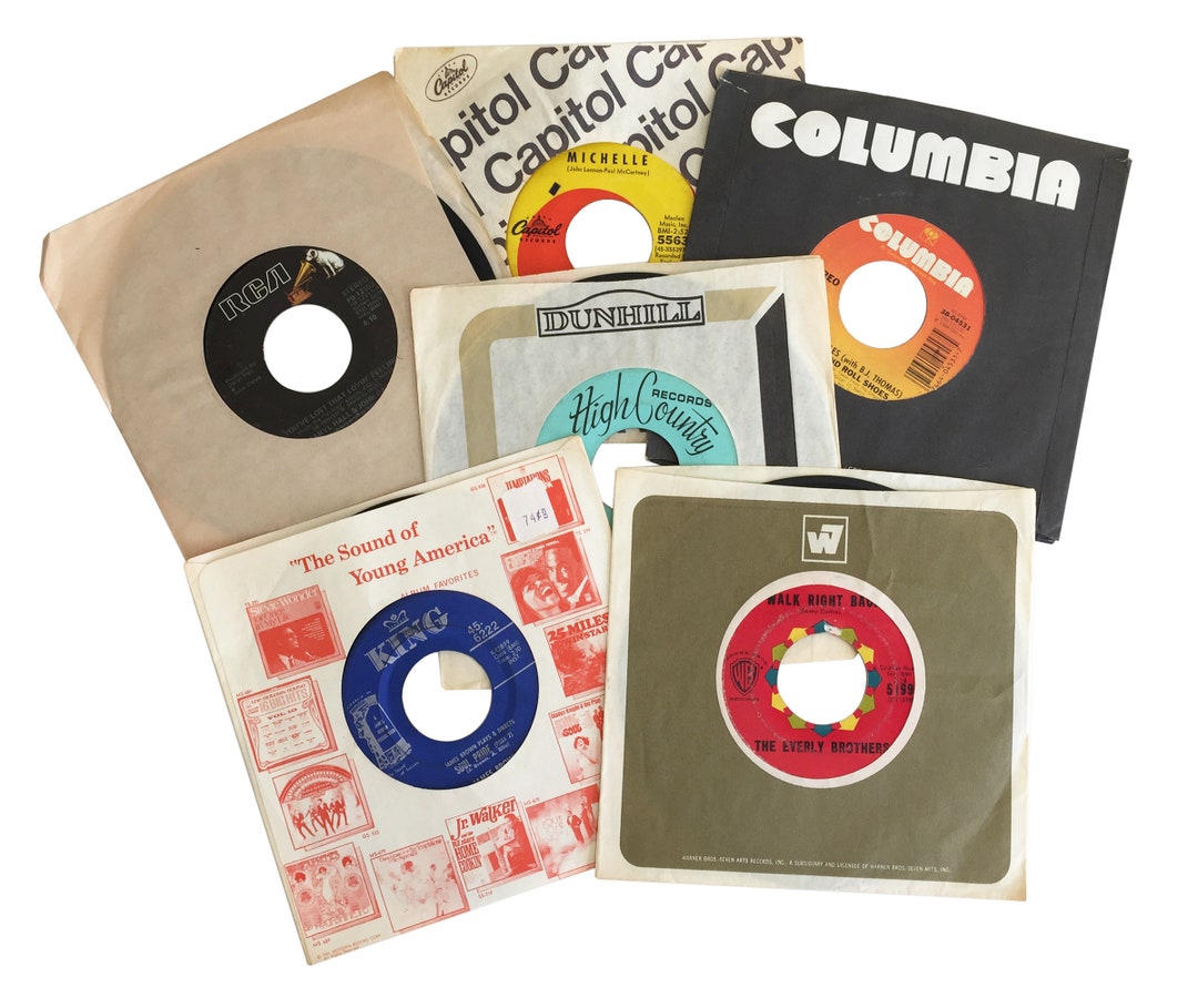 Vintage Vinyl Record, 45 Records With Sleeves, Retro Rock and Roll ...