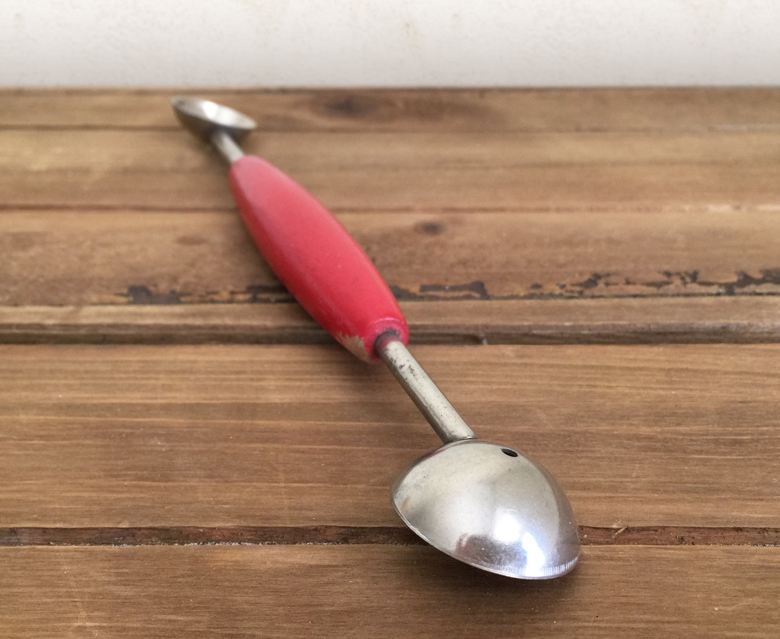 Vintage Red Wood Handle Melon Baller, Retro Fruit Scooper, Wooden ...