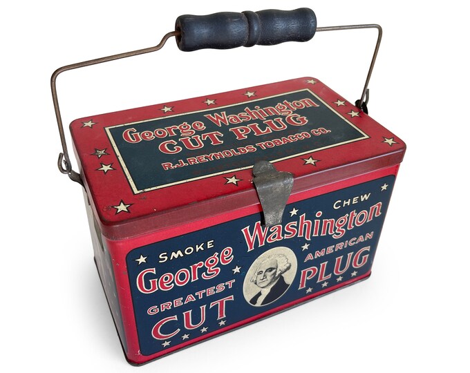 Vintage Tobacco Tin George Washington Cut Plug, Metal Lunch Pail With ...