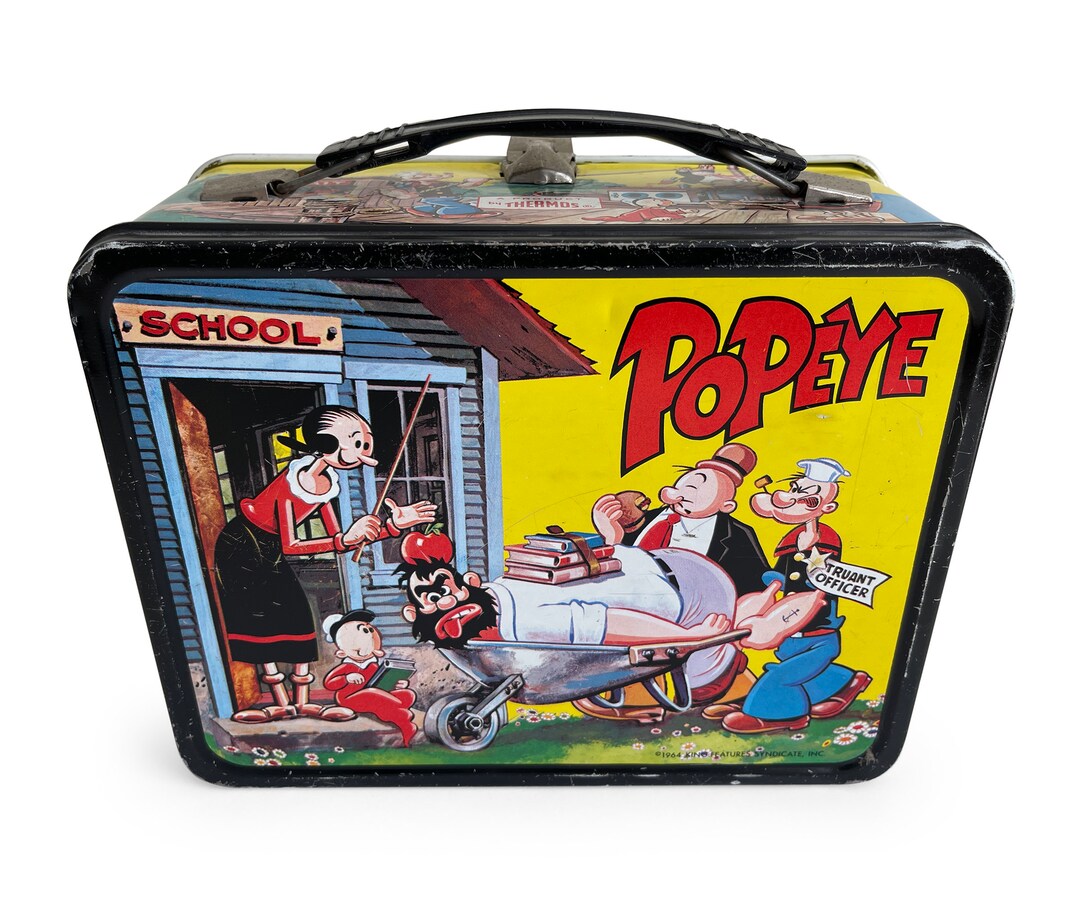 Vintage Popeye Metal Lunchbox 1964 King Features Syndicate Thermos ...